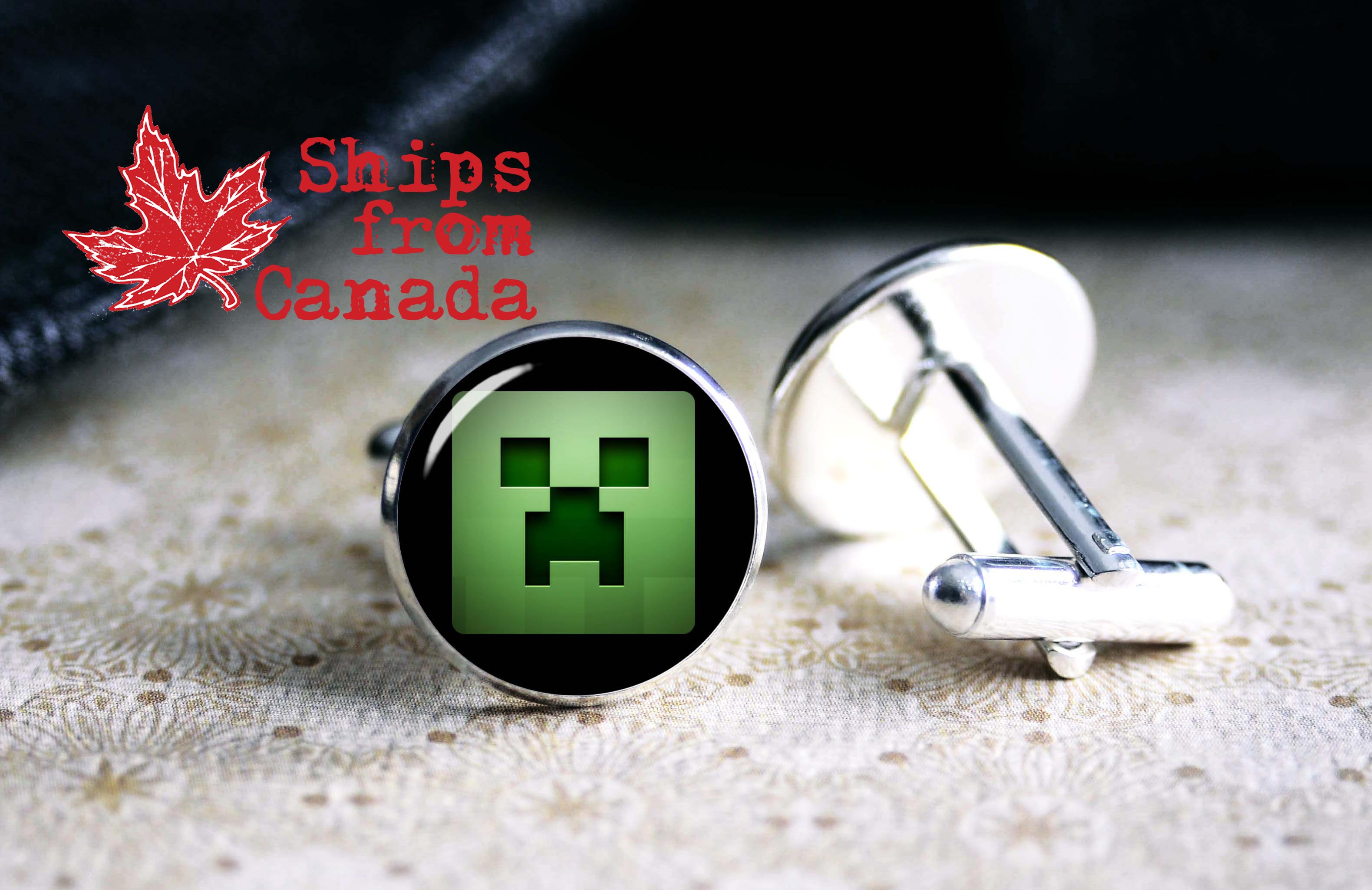 Mine Craft Creeper Mens Silver Cufflinks Set In Box For Weddings, Gift ...